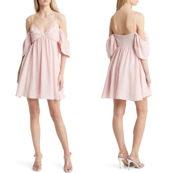 Wayf | Dresses | New Wayf Blush Pink Coco Cold Shoulder Fluttery Sleeve ...